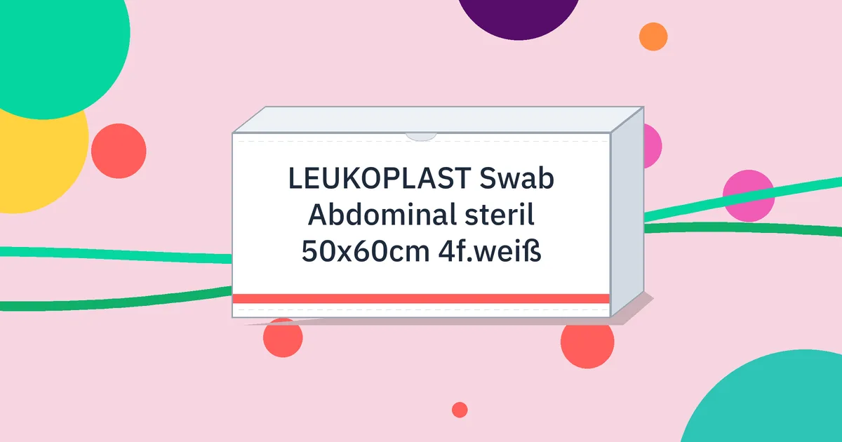Symbolbild: Packung mit der Aufschrift LEUKOPLAST Swab Abdominal steril 50x60cm 4f.weiß (PZN 17208087) – Verfügbarkeit und Bezug in Apotheken in Frankfurt am Main