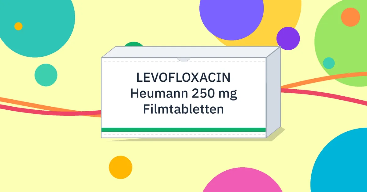 Symbolbild: Packung mit der Aufschrift LEVOFLOXACIN Heumann 250 mg Filmtabletten (PZN 08806406) – Verfügbarkeit und Bezug in Apotheken in Frankfurt am Main