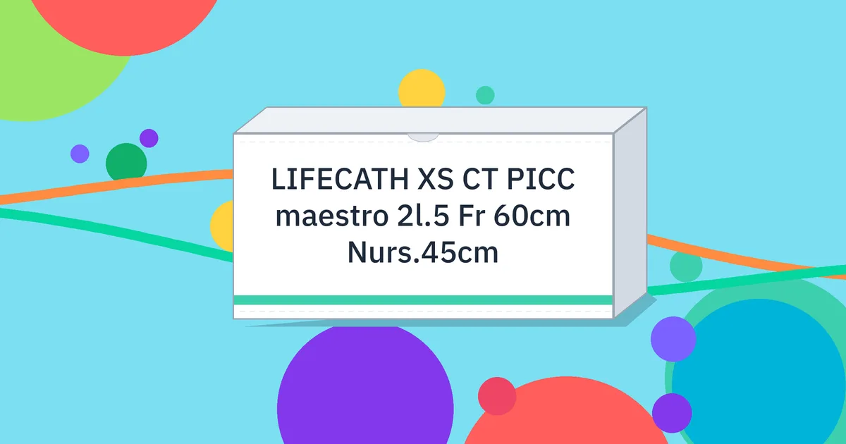 Symbolbild: Packung mit der Aufschrift LIFECATH XS CT PICC maestro 2l.5 Fr 60cm Nurs.45cm (PZN 19127772) – Verfügbarkeit und Bezug in Apotheken in Frankfurt am Main