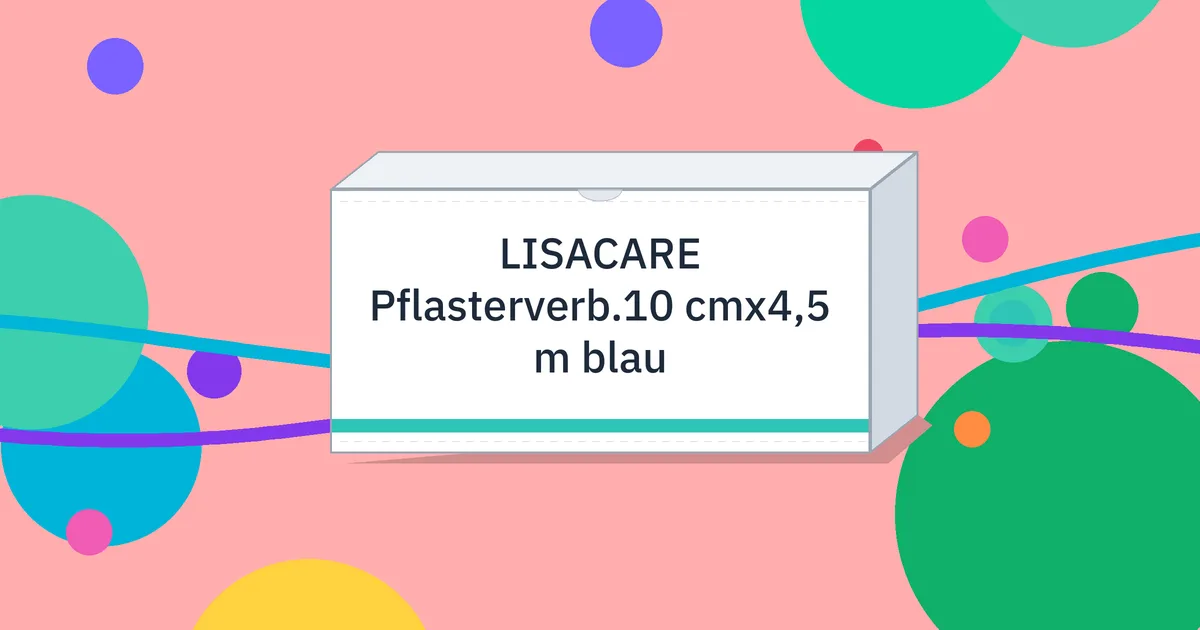 Symbolbild: Packung mit der Aufschrift LISACARE Pflasterverb.10 cmx4,5 m blau (PZN 17893025) – Verfügbarkeit und Bezug in Apotheken in Frankfurt am Main