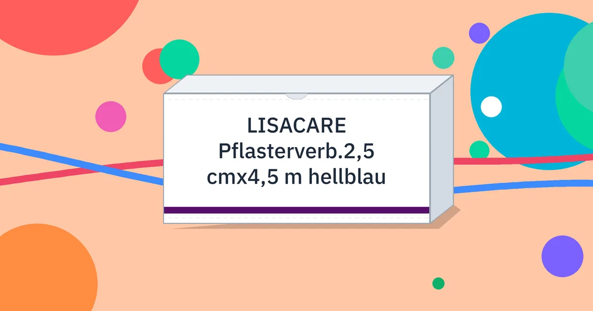 Symbolbild: Packung mit der Aufschrift LISACARE Pflasterverb.2,5 cmx4,5 m hellblau (PZN 17891575) – Verfügbarkeit und Bezug in Apotheken in Frankfurt am Main