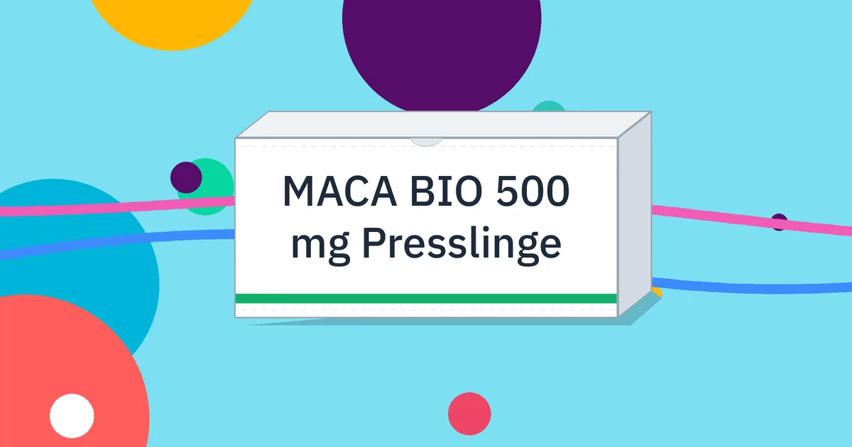 Symbolbild: Packung mit der Aufschrift MACA BIO 500 mg Presslinge (PZN 18785467) – Verfügbarkeit und Bezug in Apotheken in Frankfurt am Main