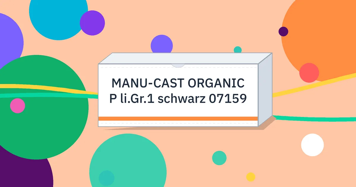 Symbolbild: Packung mit der Aufschrift MANU-CAST ORGANIC P li.Gr.1 schwarz 07159 (PZN 17889911) – Verfügbarkeit und Bezug in Apotheken in Frankfurt am Main