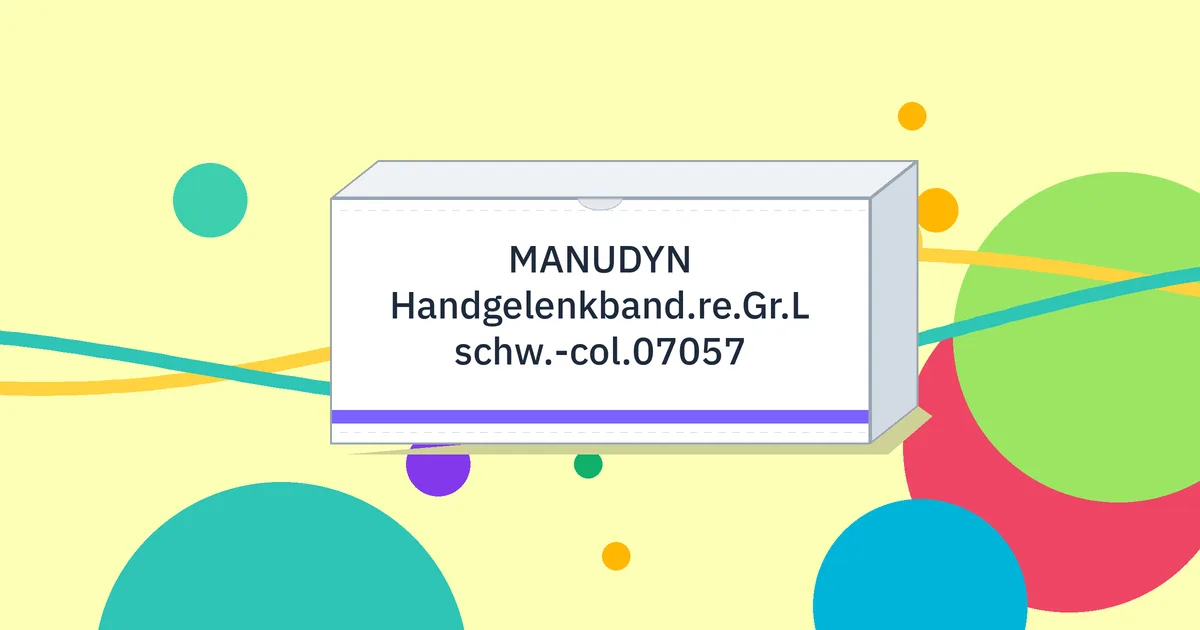 Symbolbild: Packung mit der Aufschrift MANUDYN Handgelenkband.re.Gr.L schw.-col.07057 (PZN 06727298) – Verfügbarkeit und Bezug in Apotheken in Frankfurt am Main