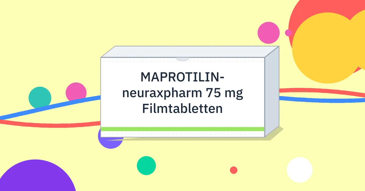 Symbolbild: Packung mit der Aufschrift MAPROTILIN-neuraxpharm 75 mg Filmtabletten (PZN 03728021) – Verfügbarkeit und Bezug in Apotheken in Frankfurt am Main