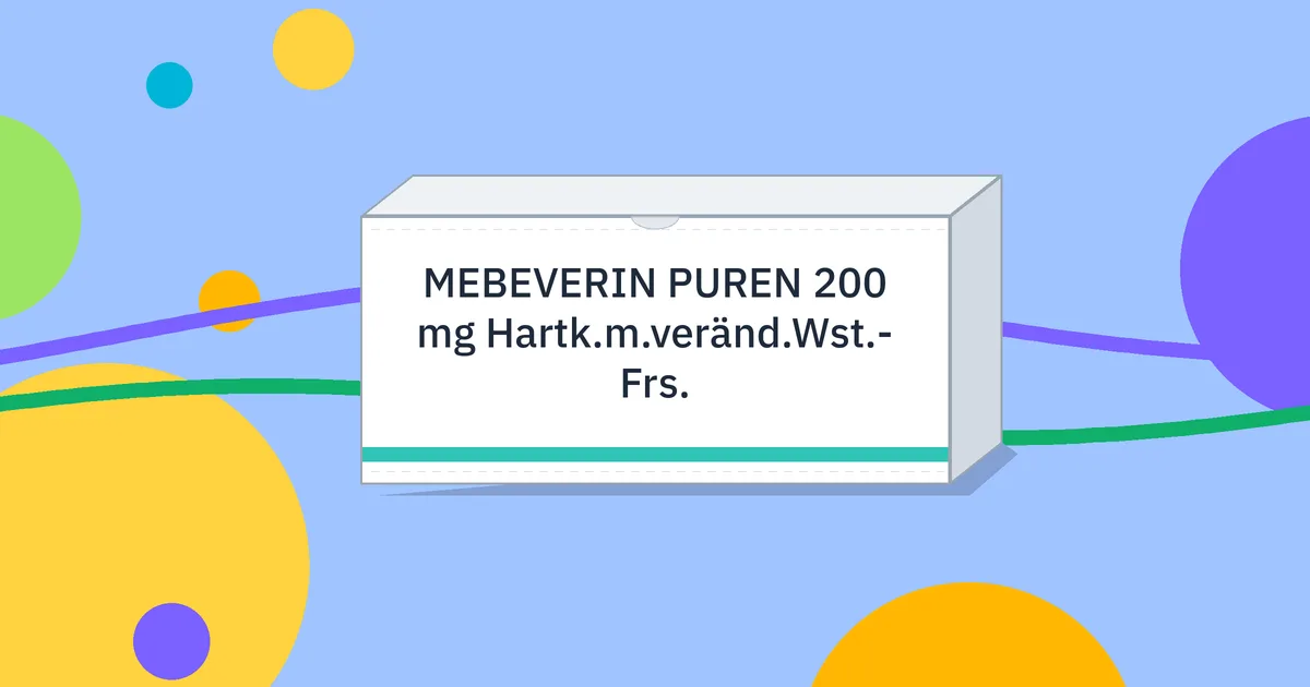 Symbolbild: Packung mit der Aufschrift MEBEVERIN PUREN 200 mg Hartk.m.veränd.Wst.-Frs. (PZN 18769787) – Verfügbarkeit und Bezug in Apotheken in Frankfurt am Main