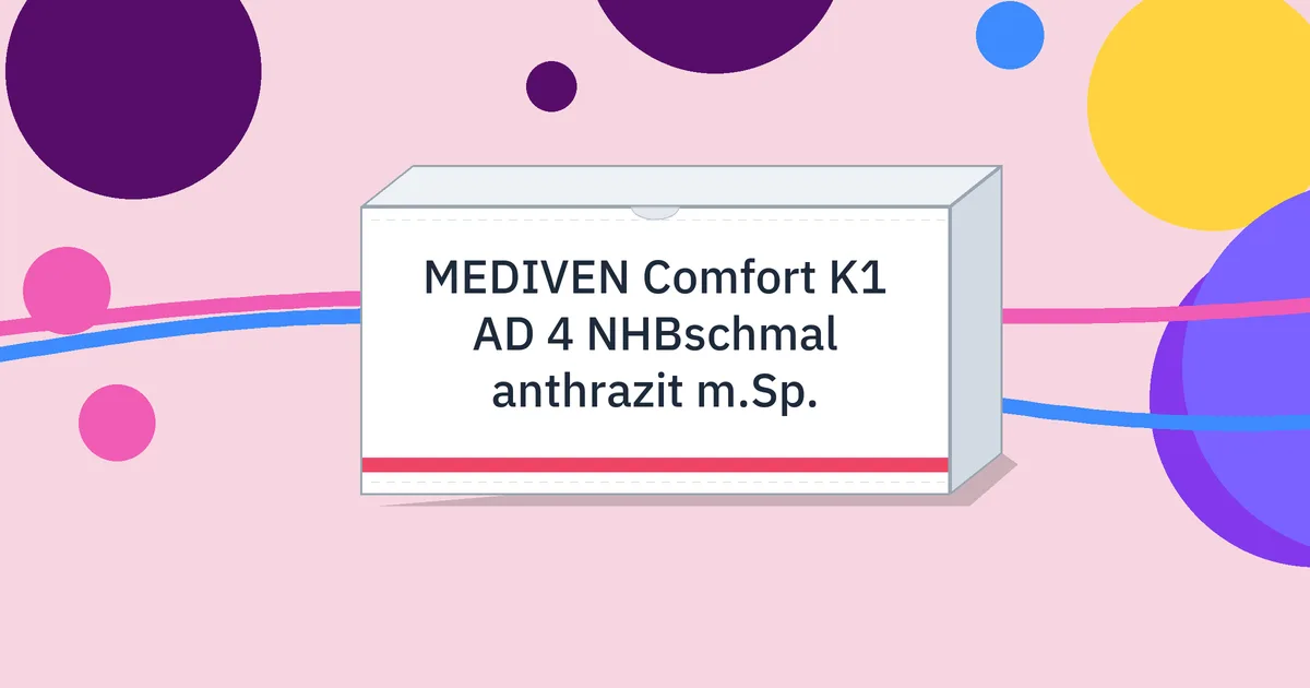 Symbolbild: Packung mit der Aufschrift MEDIVEN Comfort K1 AD 4 NHBschmal anthrazit m.Sp. (PZN 14561251) – Verfügbarkeit und Bezug in Apotheken in Frankfurt am Main