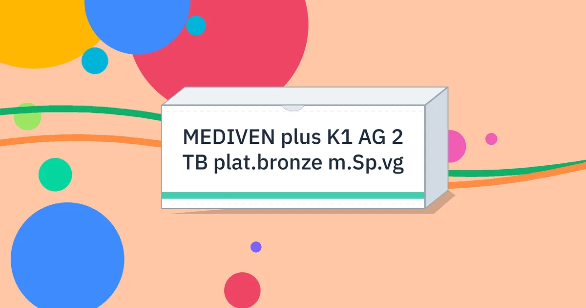 Symbolbild: Packung mit der Aufschrift MEDIVEN plus K1 AG 2 TB plat.bronze m.Sp.vg (PZN 15060522) – Verfügbarkeit und Bezug in Apotheken in Frankfurt am Main