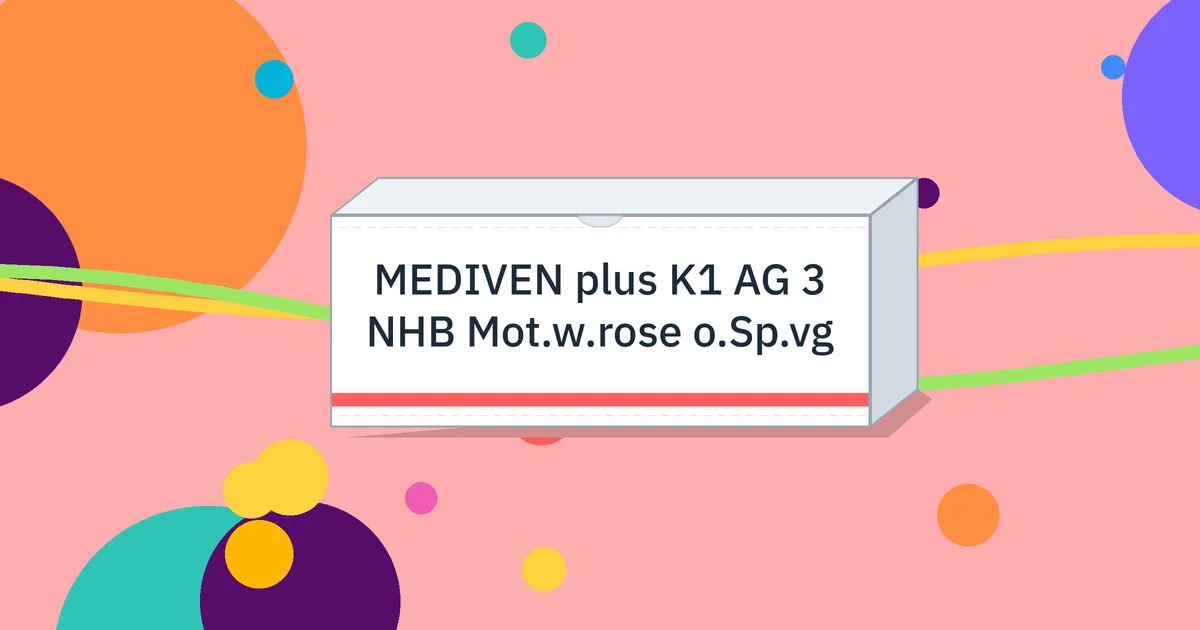 Symbolbild: Packung mit der Aufschrift MEDIVEN plus K1 AG 3 NHB Mot.w.rose o.Sp.vg (PZN 15919826) – Verfügbarkeit und Bezug in Apotheken in Frankfurt am Main