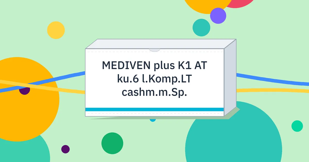 Symbolbild: Packung mit der Aufschrift MEDIVEN plus K1 AT ku.6 l.Komp.LT cashm.m.Sp. (PZN 15029104) – Verfügbarkeit und Bezug in Apotheken in Frankfurt am Main