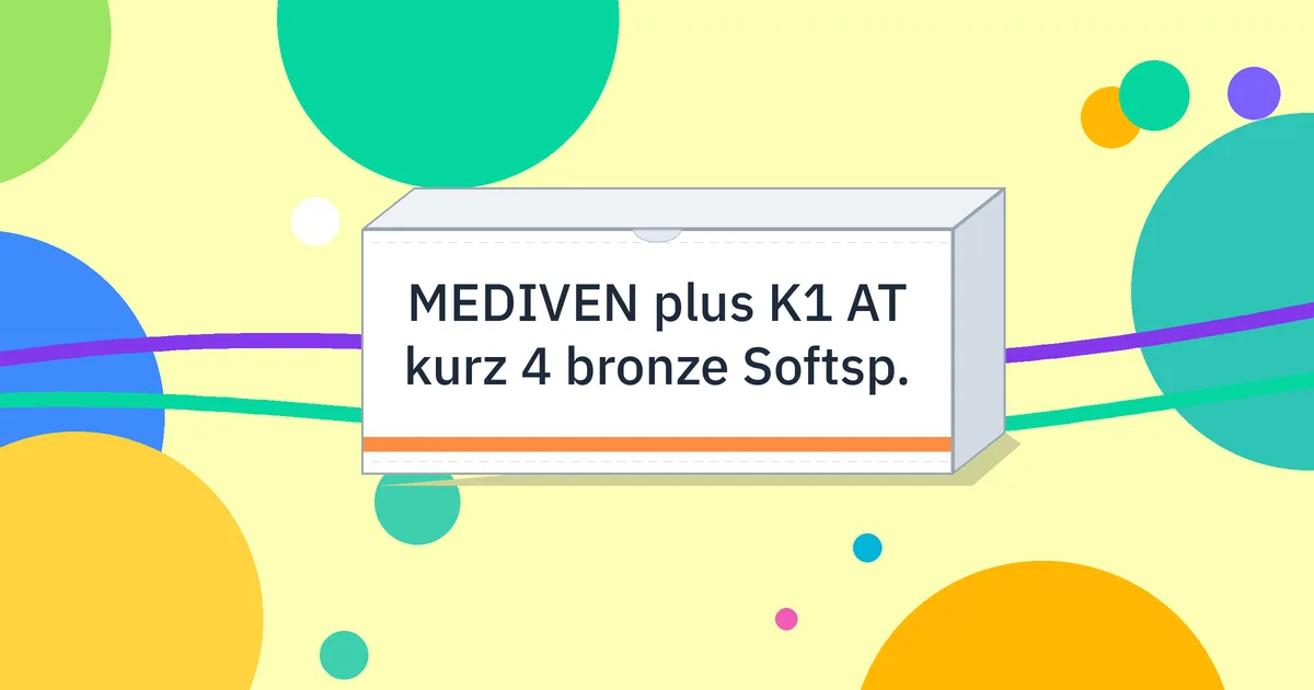 Symbolbild: Packung mit der Aufschrift MEDIVEN plus K1 AT kurz 4 bronze Softsp. (PZN 15027163) – Verfügbarkeit und Bezug in Apotheken in Frankfurt am Main