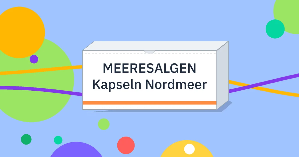 Symbolbild: Packung mit der Aufschrift MEERESALGEN Kapseln Nordmeer (PZN 07116160) – Verfügbarkeit und Bezug in Apotheken in Frankfurt am Main