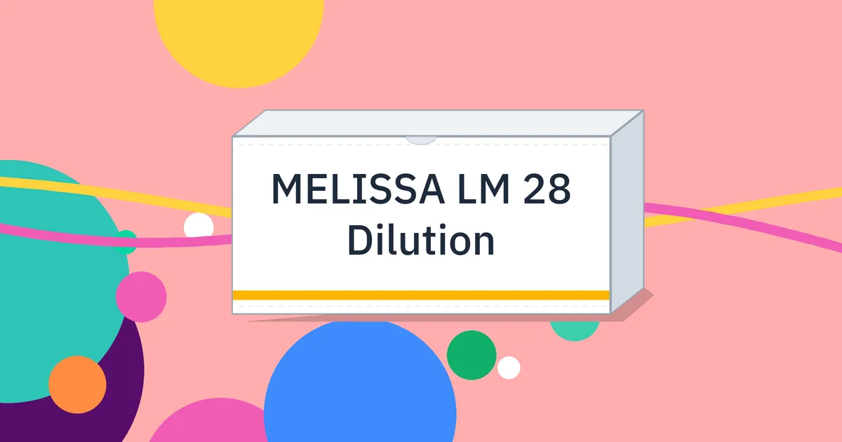 Symbolbild: Packung mit der Aufschrift MELISSA LM 28 Dilution (PZN 12947549) – Verfügbarkeit und Bezug in Apotheken in Frankfurt am Main