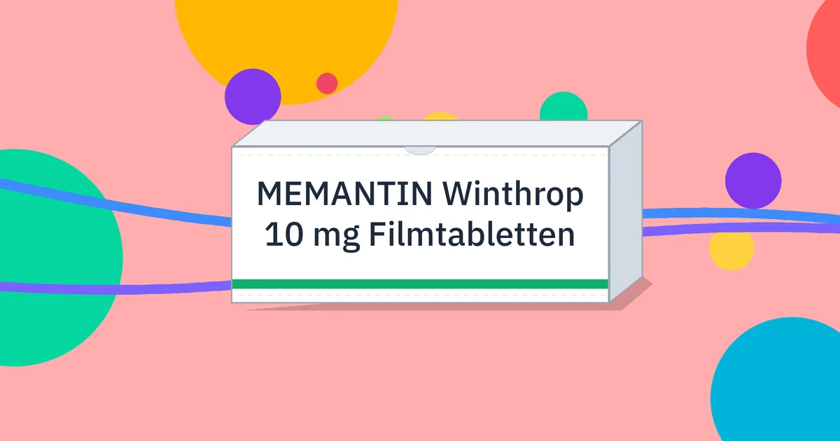 Symbolbild: Packung mit der Aufschrift MEMANTIN Winthrop 10 mg Filmtabletten (PZN 10184047) – Verfügbarkeit und Bezug in Apotheken in Frankfurt am Main