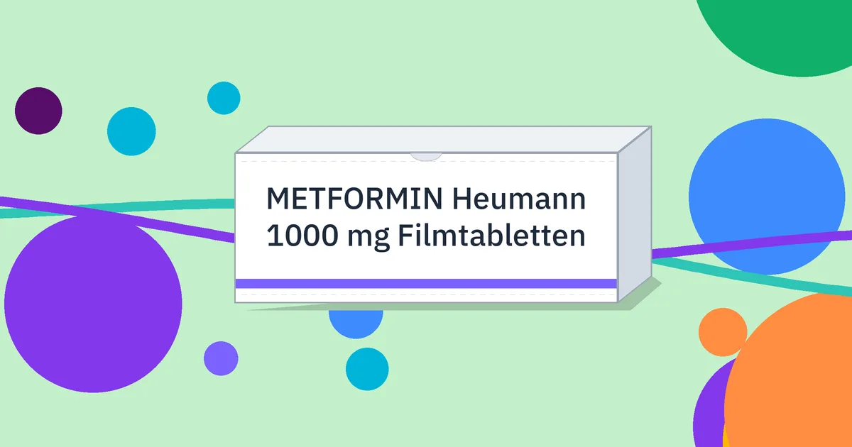 Symbolbild: Packung mit der Aufschrift METFORMIN Heumann 1000 mg Filmtabletten (PZN 18400898) – Verfügbarkeit und Bezug in Apotheken in Frankfurt am Main