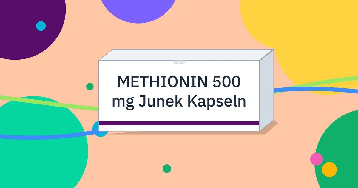 Symbolbild: Packung mit der Aufschrift METHIONIN 500 mg Junek Kapseln (PZN 00134806) – Verfügbarkeit und Bezug in Apotheken in Frankfurt am Main