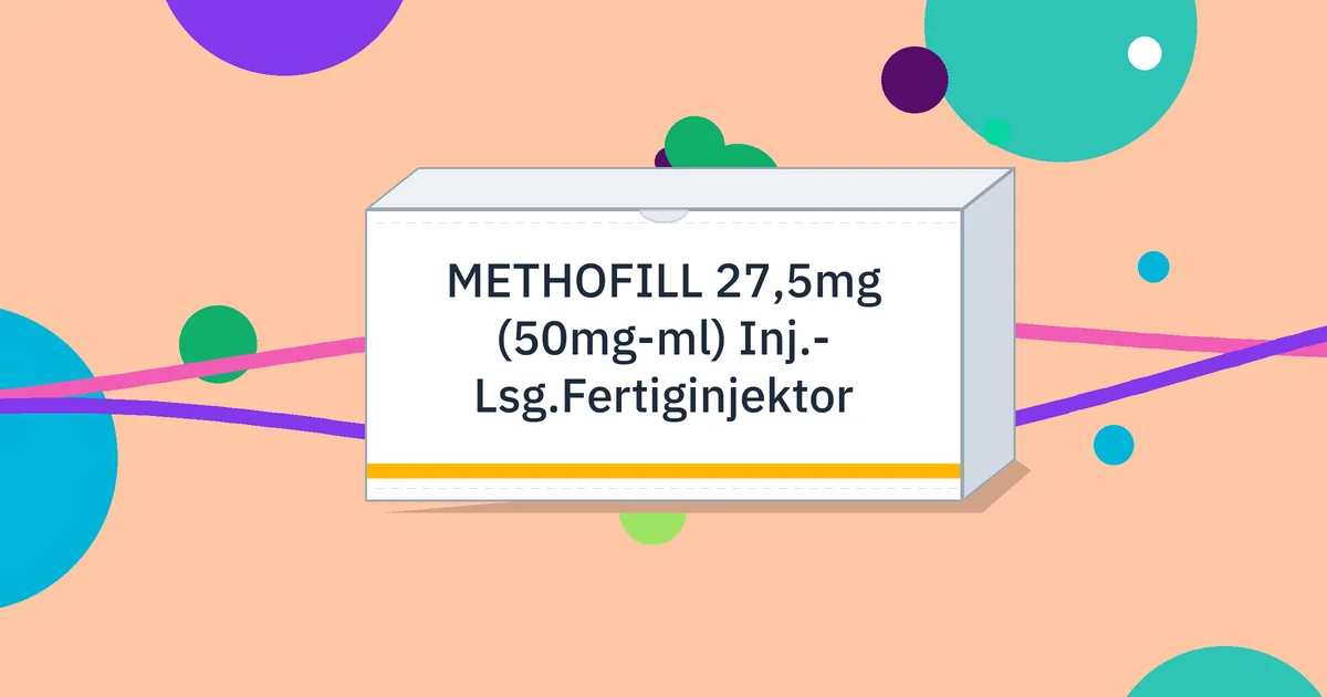 Symbolbild: Packung mit der Aufschrift METHOFILL 27,5mg (50mg-ml) Inj.-Lsg.Fertiginjektor (PZN 18661073) – Verfügbarkeit und Bezug in Apotheken in Frankfurt am Main