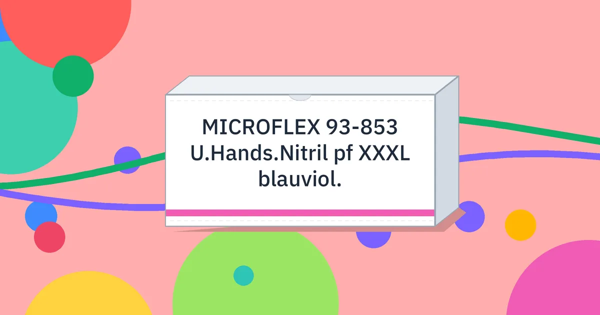 Symbolbild: Packung mit der Aufschrift MICROFLEX 93-853 U.Hands.Nitril pf XXXL blauviol. (PZN 18388803) – Verfügbarkeit und Bezug in Apotheken in Frankfurt am Main