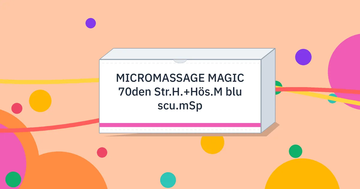 Symbolbild: Packung mit der Aufschrift MICROMASSAGE MAGIC 70den Str.H.+Hös.M blu scu.mSp (PZN 00555732) – Verfügbarkeit und Bezug in Apotheken in Frankfurt am Main