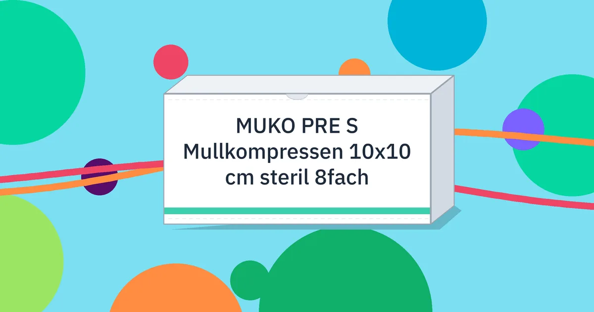 Symbolbild: Packung mit der Aufschrift MUKO PRE S Mullkompressen 10x10 cm steril 8fach (PZN 04453230) – Verfügbarkeit und Bezug in Apotheken in Frankfurt am Main