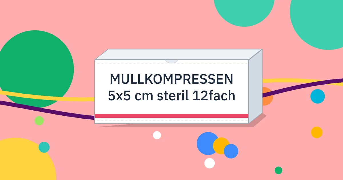 Symbolbild: Packung mit der Aufschrift MULLKOMPRESSEN 5x5 cm steril 12fach (PZN 02137192) – Verfügbarkeit und Bezug in Apotheken in Frankfurt am Main