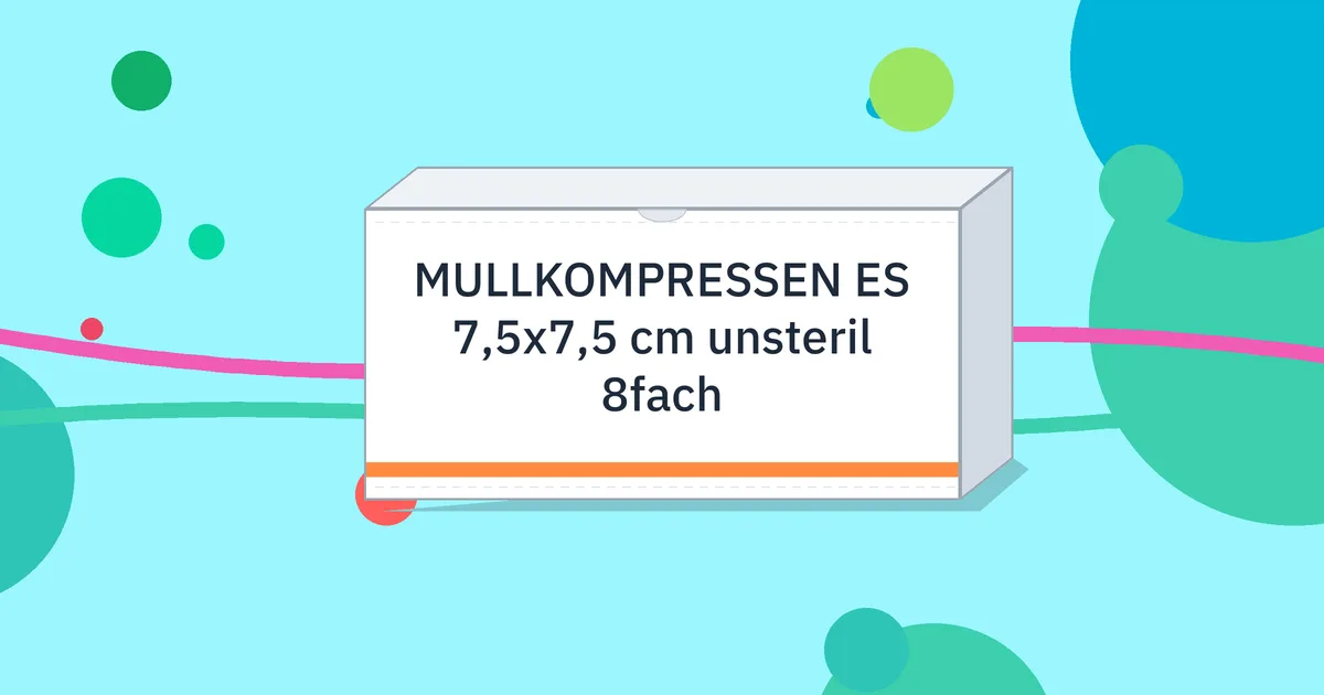 Symbolbild: Packung mit der Aufschrift MULLKOMPRESSEN ES 7,5x7,5 cm unsteril 8fach (PZN 06192124) – Verfügbarkeit und Bezug in Apotheken in Frankfurt am Main