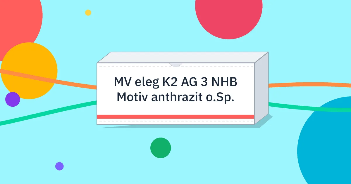 Symbolbild: Packung mit der Aufschrift MV eleg K2 AG 3 NHB Motiv anthrazit o.Sp. (PZN 15721403) – Verfügbarkeit und Bezug in Apotheken in Frankfurt am Main