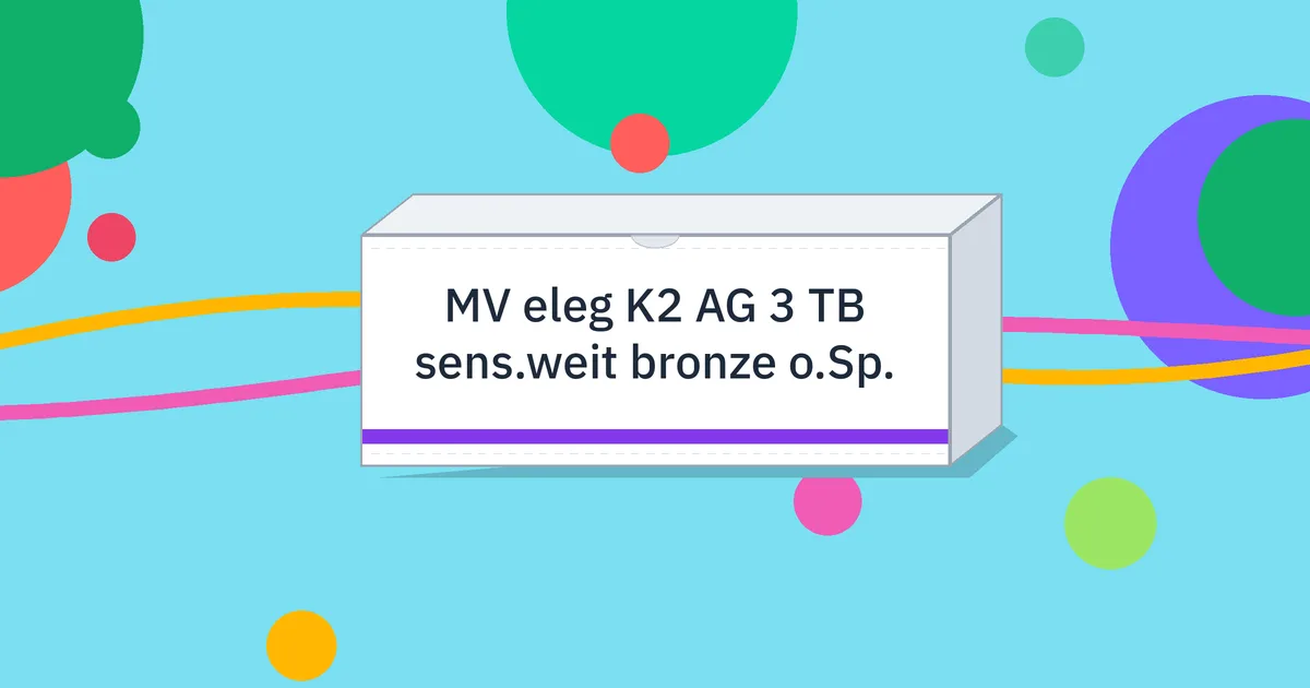 Symbolbild: Packung mit der Aufschrift MV eleg K2 AG 3 TB sens.weit bronze o.Sp. (PZN 14719019) – Verfügbarkeit und Bezug in Apotheken in Frankfurt am Main