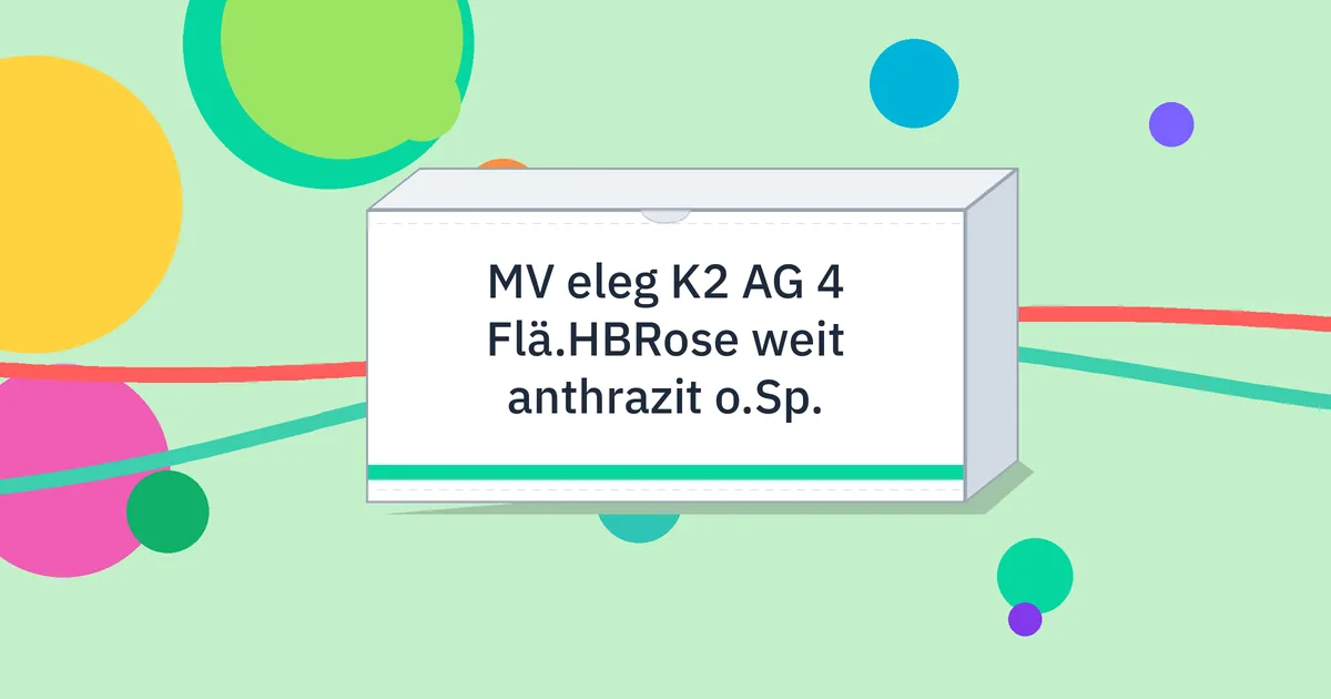 Symbolbild: Packung mit der Aufschrift MV eleg K2 AG 4 Flä.HBRose weit anthrazit o.Sp. (PZN 15719464) – Verfügbarkeit und Bezug in Apotheken in Frankfurt am Main
