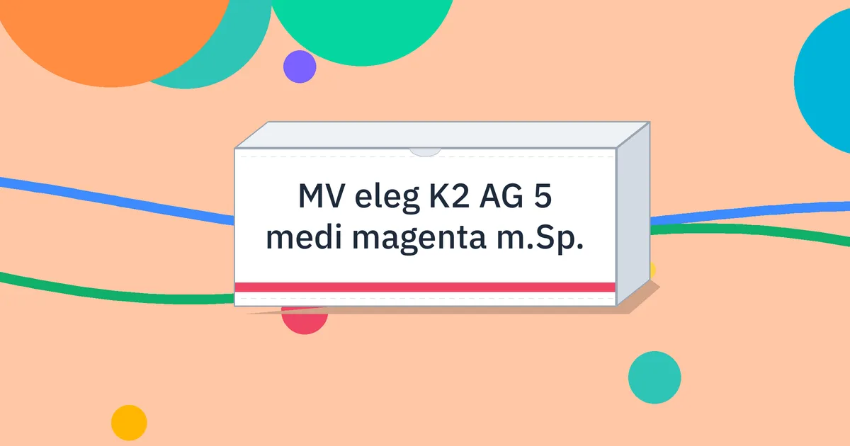 Symbolbild: Packung mit der Aufschrift MV eleg K2 AG 5 medi magenta m.Sp. (PZN 15282961) – Verfügbarkeit und Bezug in Apotheken in Frankfurt am Main