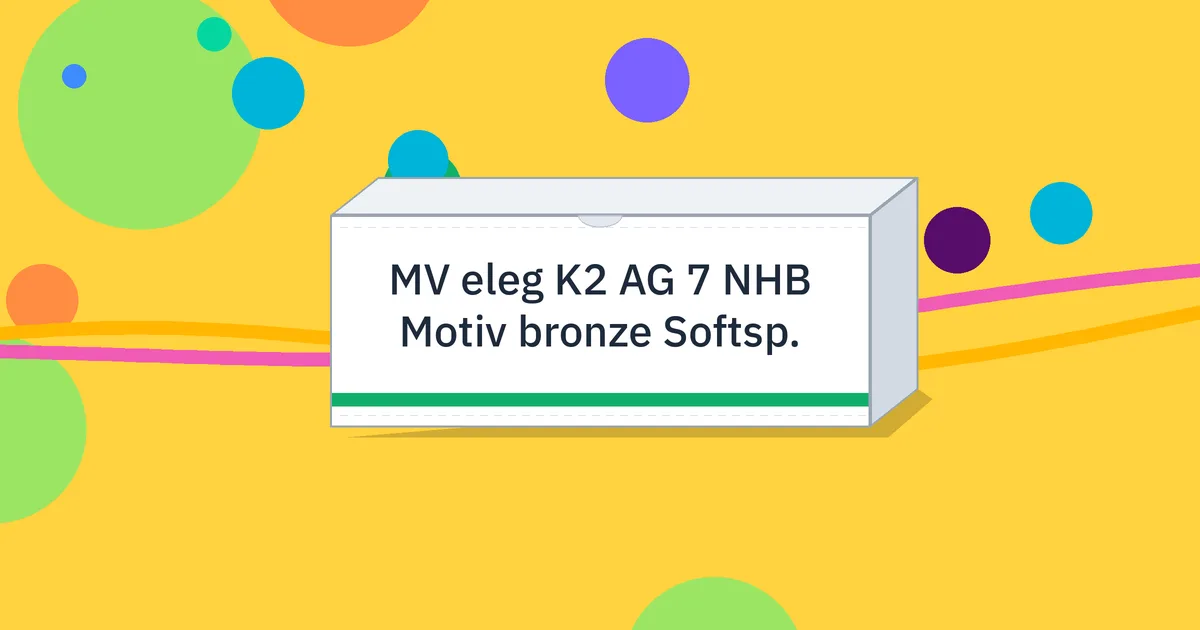 Symbolbild: Packung mit der Aufschrift MV eleg K2 AG 7 NHB Motiv bronze Softsp. (PZN 15722472) – Verfügbarkeit und Bezug in Apotheken in Frankfurt am Main