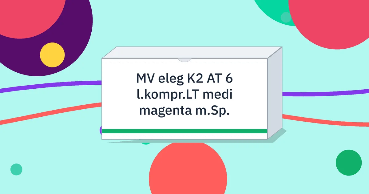 Symbolbild: Packung mit der Aufschrift MV eleg K2 AT 6 l.kompr.LT medi magenta m.Sp. (PZN 15285675) – Verfügbarkeit und Bezug in Apotheken in Frankfurt am Main