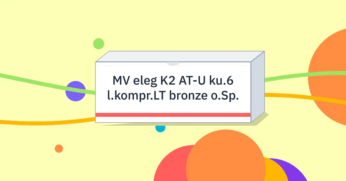 Symbolbild: Packung mit der Aufschrift MV eleg K2 AT-U ku.6 l.kompr.LT bronze o.Sp. (PZN 15291345) – Verfügbarkeit und Bezug in Apotheken in Frankfurt am Main