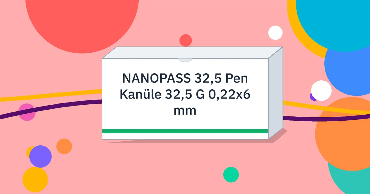 Symbolbild: Packung mit der Aufschrift NANOPASS 32,5 Pen Kanüle 32,5 G 0,22x6 mm (PZN 11846131) – Verfügbarkeit und Bezug in Apotheken in Frankfurt am Main