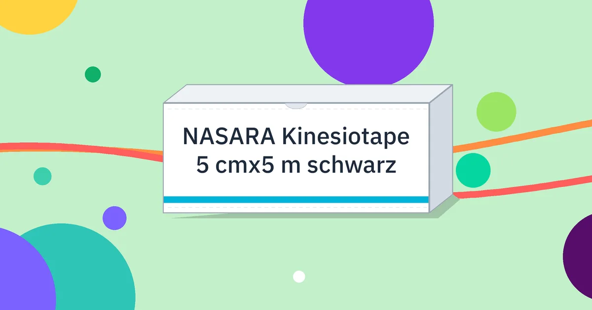 Symbolbild: Packung mit der Aufschrift NASARA Kinesiotape 5 cmx5 m schwarz (PZN 15577001) – Verfügbarkeit und Bezug in Apotheken in Frankfurt am Main