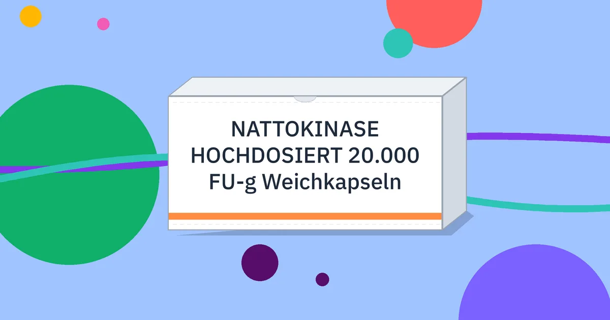 Symbolbild: Packung mit der Aufschrift NATTOKINASE HOCHDOSIERT 20.000 FU-g Weichkapseln (PZN 19209926) – Verfügbarkeit und Bezug in Apotheken in Frankfurt am Main