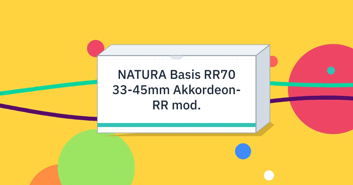 Symbolbild: Packung mit der Aufschrift NATURA Basis RR70 33-45mm Akkordeon-RR mod. (PZN 10117795) – Verfügbarkeit und Bezug in Apotheken in Frankfurt am Main