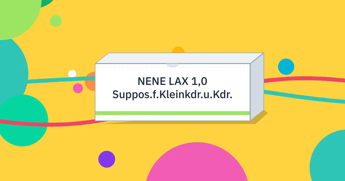 Symbolbild: Packung mit der Aufschrift NENE LAX 1,0 Suppos.f.Kleinkdr.u.Kdr. (PZN 07216631) – Verfügbarkeit und Bezug in Apotheken in Frankfurt am Main