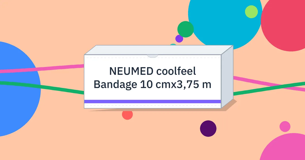 Symbolbild: Packung mit der Aufschrift NEUMED coolfeel Bandage 10 cmx3,75 m (PZN 04100359) – Verfügbarkeit und Bezug in Apotheken in Frankfurt am Main