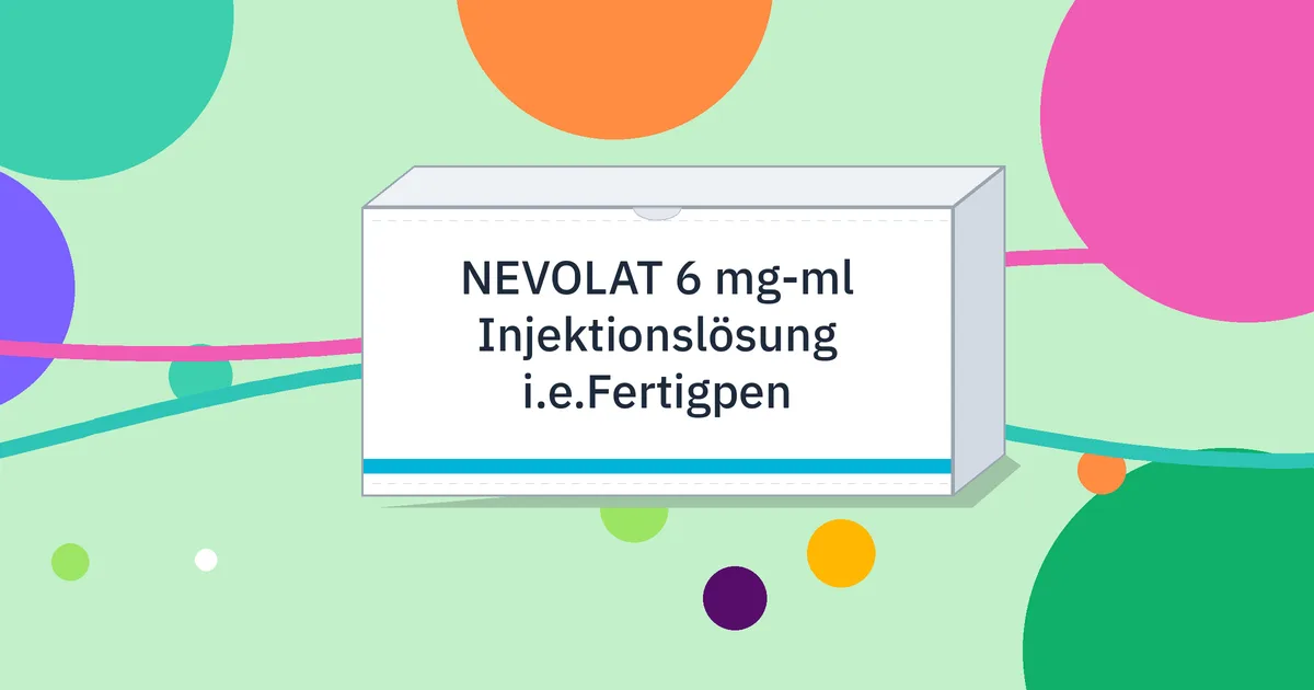 Symbolbild: Packung mit der Aufschrift NEVOLAT 6 mg-ml Injektionslösung i.e.Fertigpen (PZN 19180022) – Verfügbarkeit und Bezug in Apotheken in Frankfurt am Main