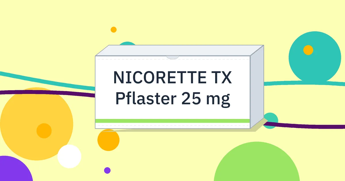 Symbolbild: Packung mit der Aufschrift NICORETTE TX Pflaster 25 mg (PZN 20546327) – Verfügbarkeit und Bezug in Apotheken in Frankfurt am Main