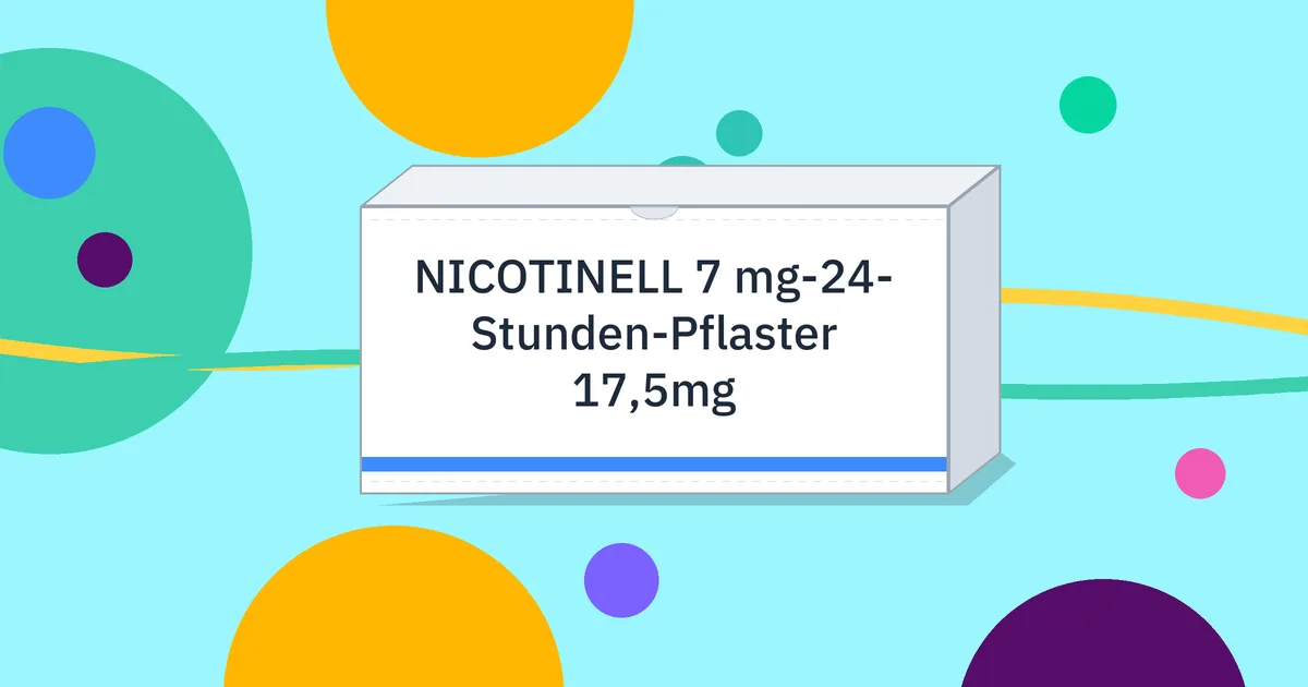 Symbolbild: Packung mit der Aufschrift NICOTINELL 7 mg-24-Stunden-Pflaster 17,5mg (PZN 03764519) – Verfügbarkeit und Bezug in Apotheken in Frankfurt am Main