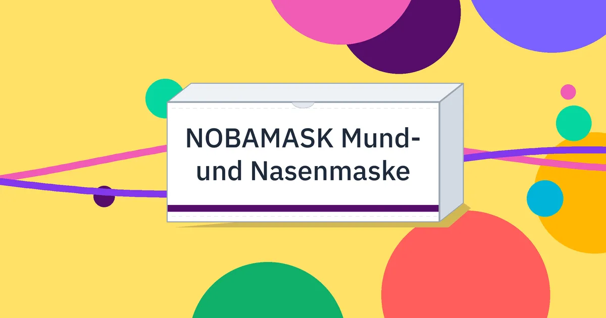Symbolbild: Packung mit der Aufschrift NOBAMASK Mund- und Nasenmaske (PZN 05893095) – Verfügbarkeit und Bezug in Apotheken in Frankfurt am Main