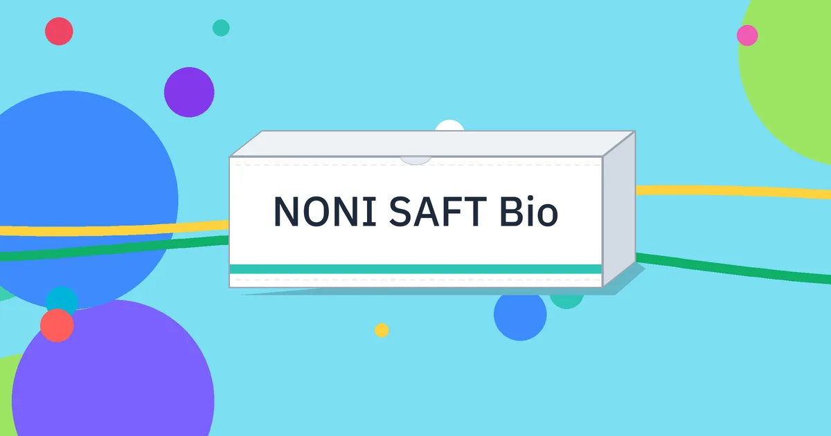 Symbolbild: Packung mit der Aufschrift NONI SAFT Bio (PZN 02399733) – Verfügbarkeit und Bezug in Apotheken in Frankfurt am Main