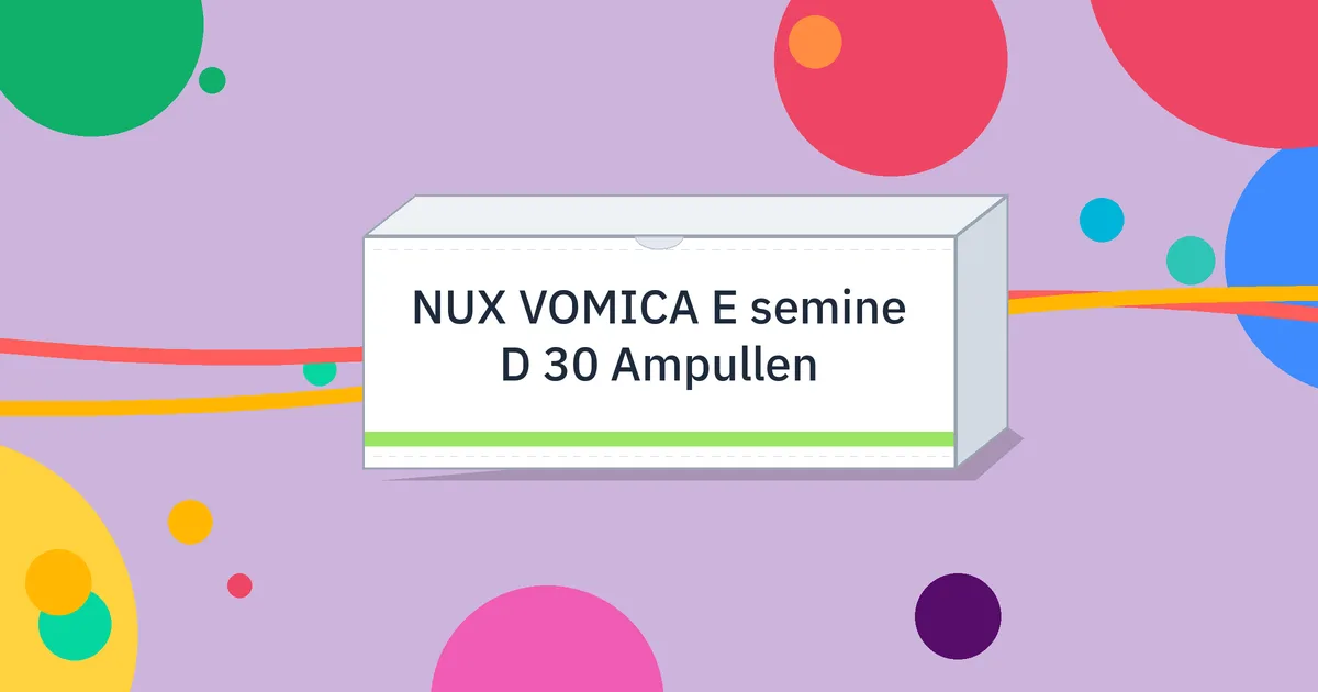 Symbolbild: Packung mit der Aufschrift NUX VOMICA E semine D 30 Ampullen (PZN 02944107) – Verfügbarkeit und Bezug in Apotheken in Frankfurt am Main