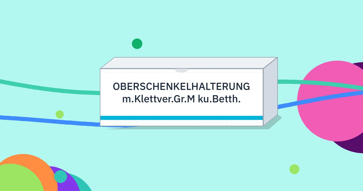 Symbolbild: Packung mit der Aufschrift OBERSCHENKELHALTERUNG m.Klettver.Gr.M ku.Betth. (PZN 13585663) – Verfügbarkeit und Bezug in Apotheken in Frankfurt am Main