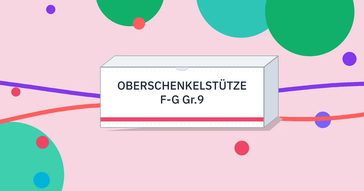 Symbolbild: Packung mit der Aufschrift OBERSCHENKELSTÜTZE F-G Gr.9 (PZN 02008112) – Verfügbarkeit und Bezug in Apotheken in Frankfurt am Main