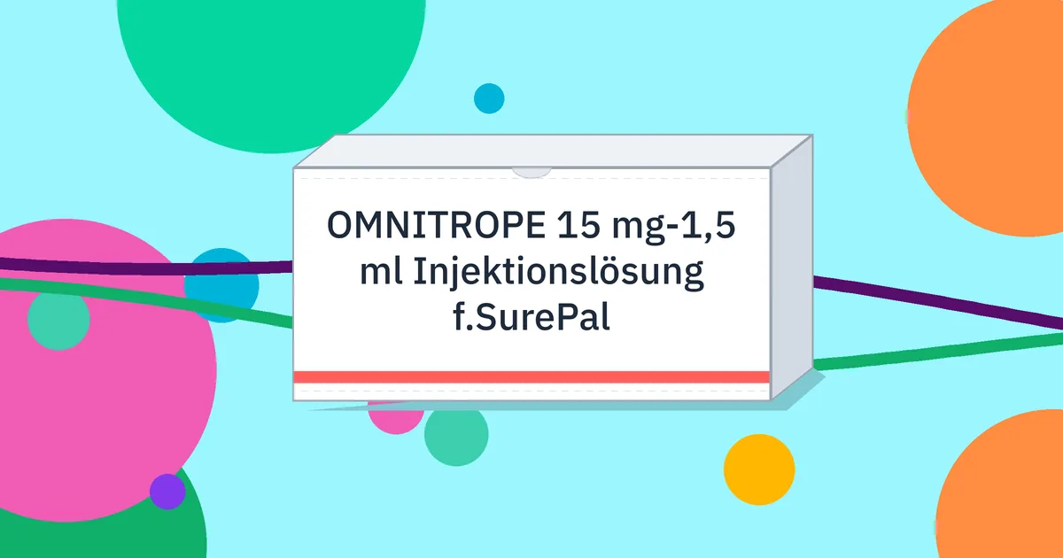 Symbolbild: Packung mit der Aufschrift OMNITROPE 15 mg-1,5 ml Injektionslösung f.SurePal (PZN 15319612) – Verfügbarkeit und Bezug in Apotheken in Frankfurt am Main