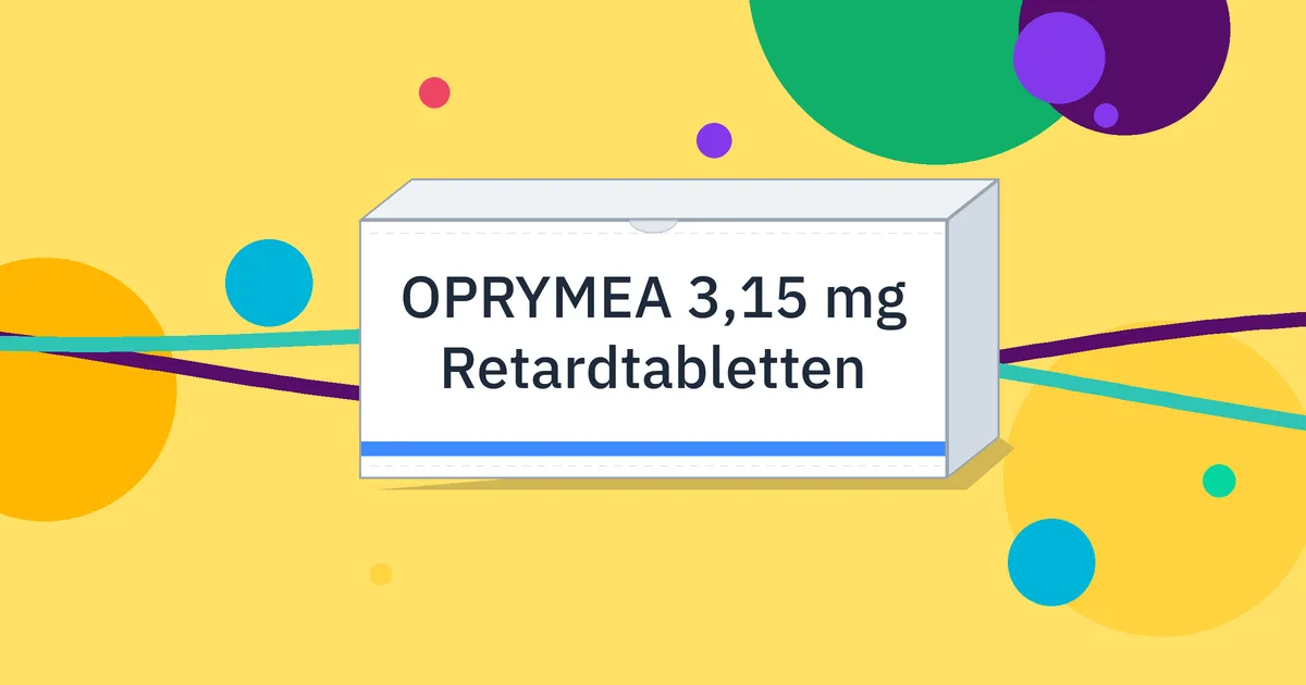 Symbolbild: Packung mit der Aufschrift OPRYMEA 3,15 mg Retardtabletten (PZN 14139747) – Verfügbarkeit und Bezug in Apotheken in Frankfurt am Main