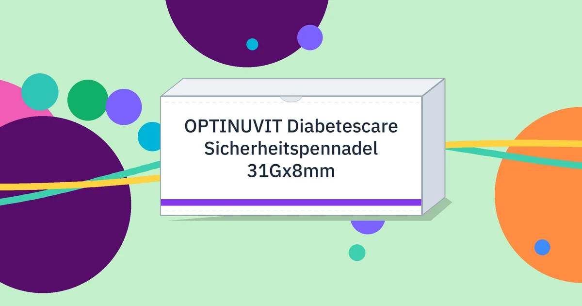 Symbolbild: Packung mit der Aufschrift OPTINUVIT Diabetescare Sicherheitspennadel 31Gx8mm (PZN 19817169) – Verfügbarkeit und Bezug in Apotheken in Frankfurt am Main